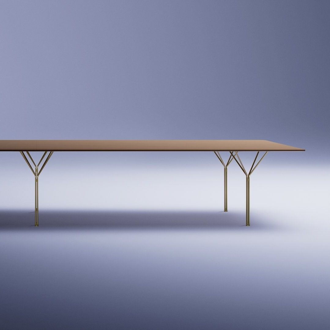 Contemporary table - Y - UNIFOR - MDF / steel / metal base