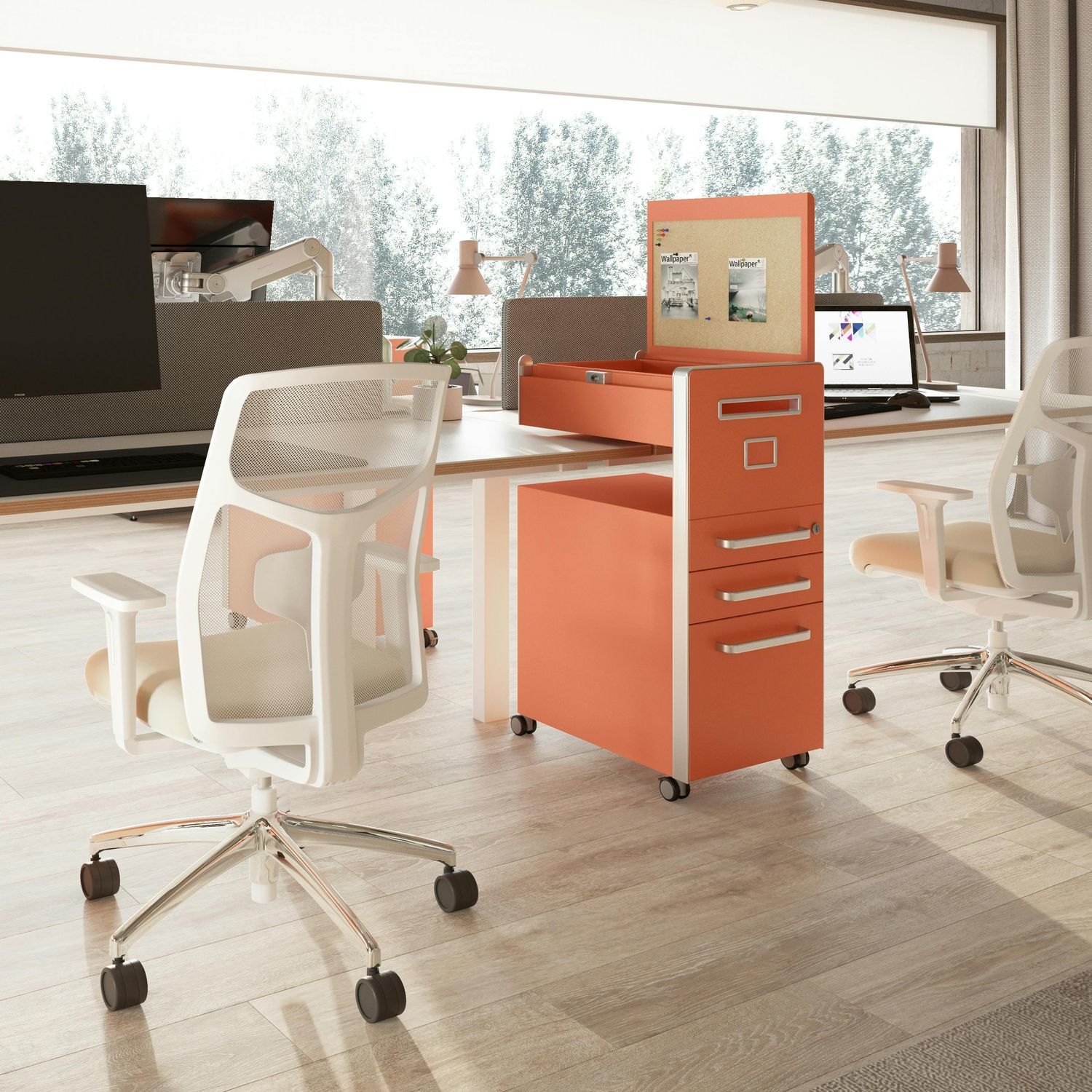 Cork office unit - BITE & TOWERS - BISLEY - 3-drawer / on casters / mobile