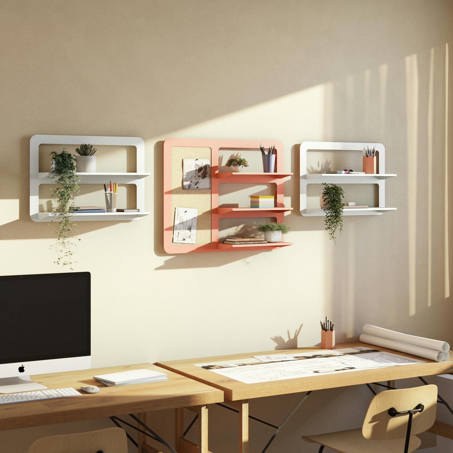 Wall-mounted shelf - PLACE - BISLEY - contemporary / steel / cork