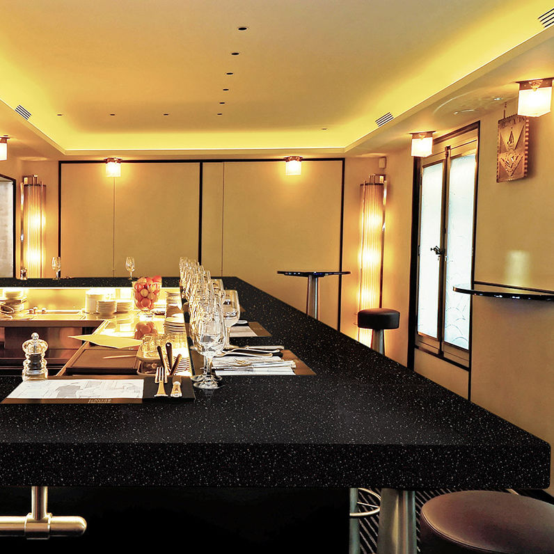 Kitchen counter - Deep Storm - CORIAN - Corian® / U-shaped / illuminated