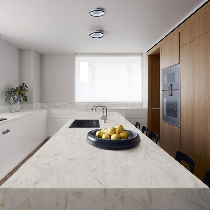 Corian® countertop - Sand Storm - CORIAN - white / brown / square edge