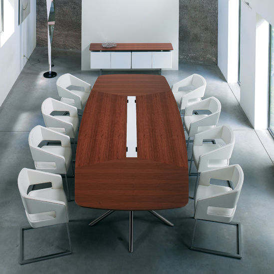 Contemporary boardroom table - AUDIENCE - Haworth Europe - wood veneer / metal base / rectangular