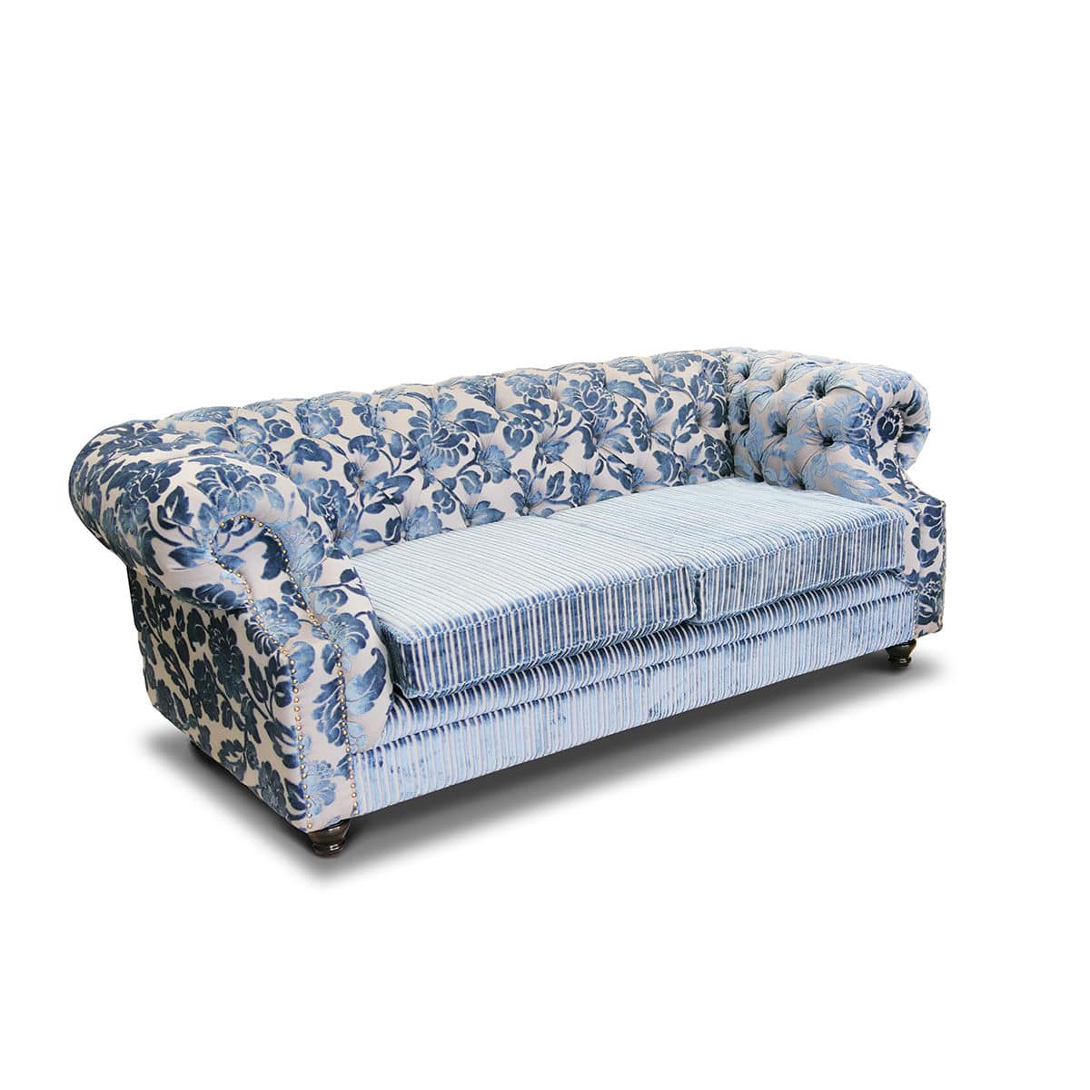Chesterfield sofa - Ecomatrix SRL - fabric / blue / 2-person