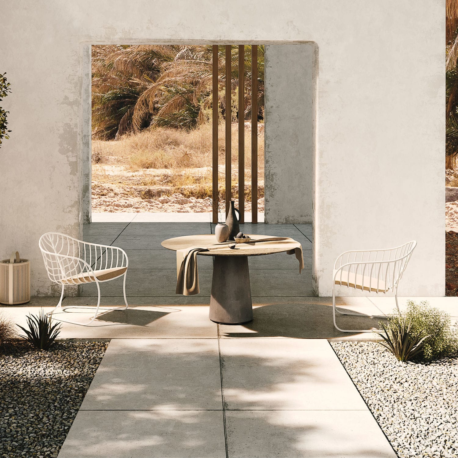 Contemporary dining table - CONIX - Royal Botania - teak / ceramic / concrete