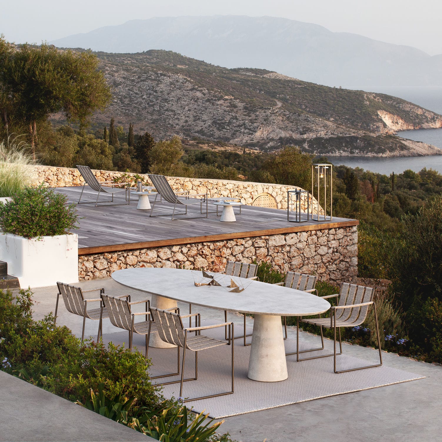 Contemporary dining table - CONIX - Royal Botania - teak / ceramic / concrete