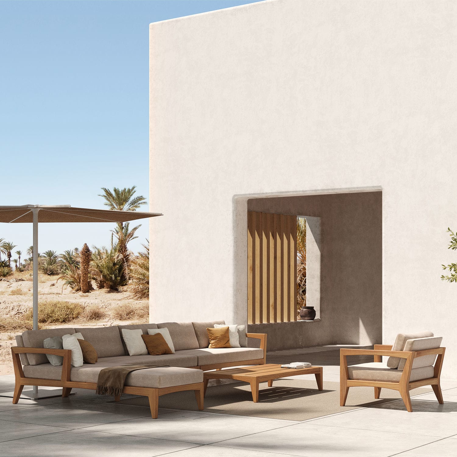 Contemporary lounge garden set - ZENHIT - Royal Botania - fabric / teak ...