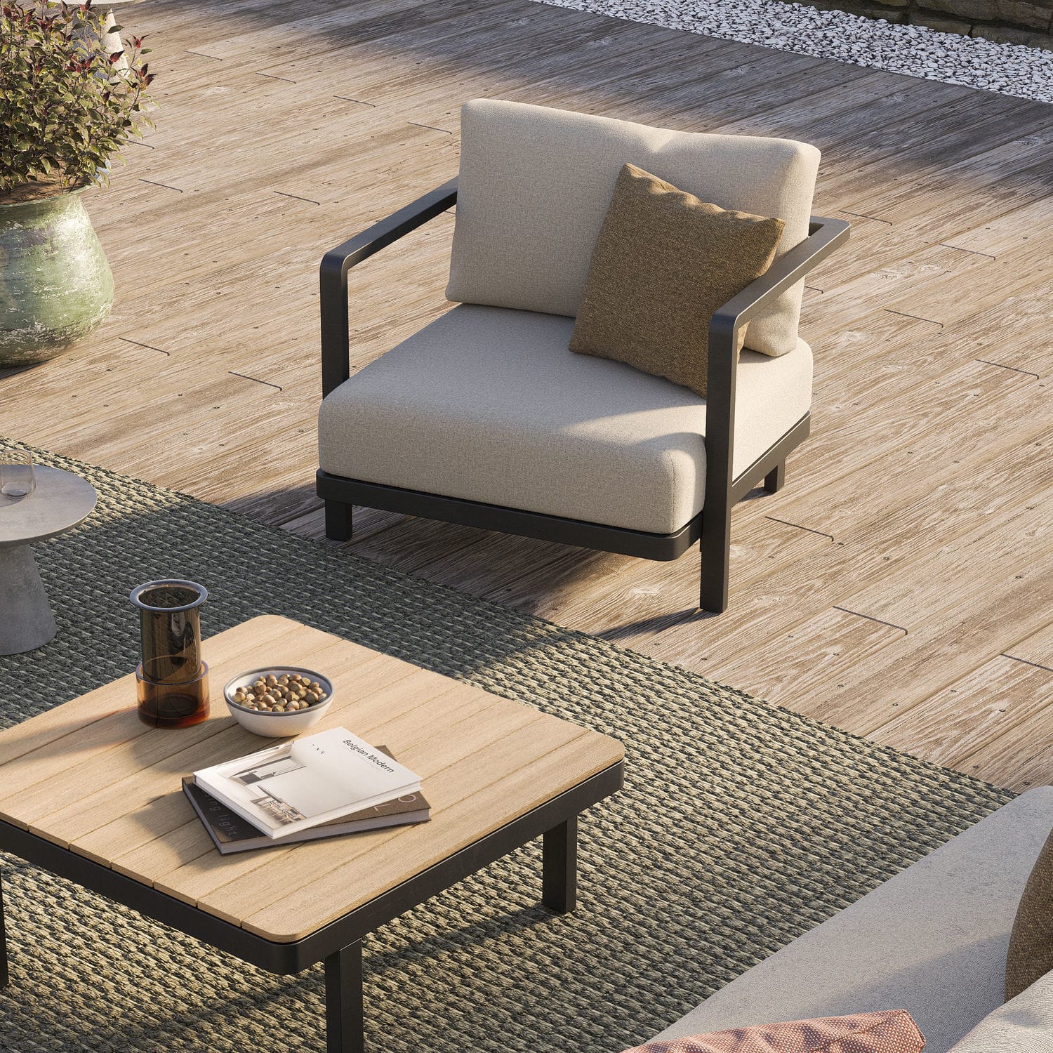 Contemporary armchair - ALURA - Royal Botania - Batyline® / aluminum / gray