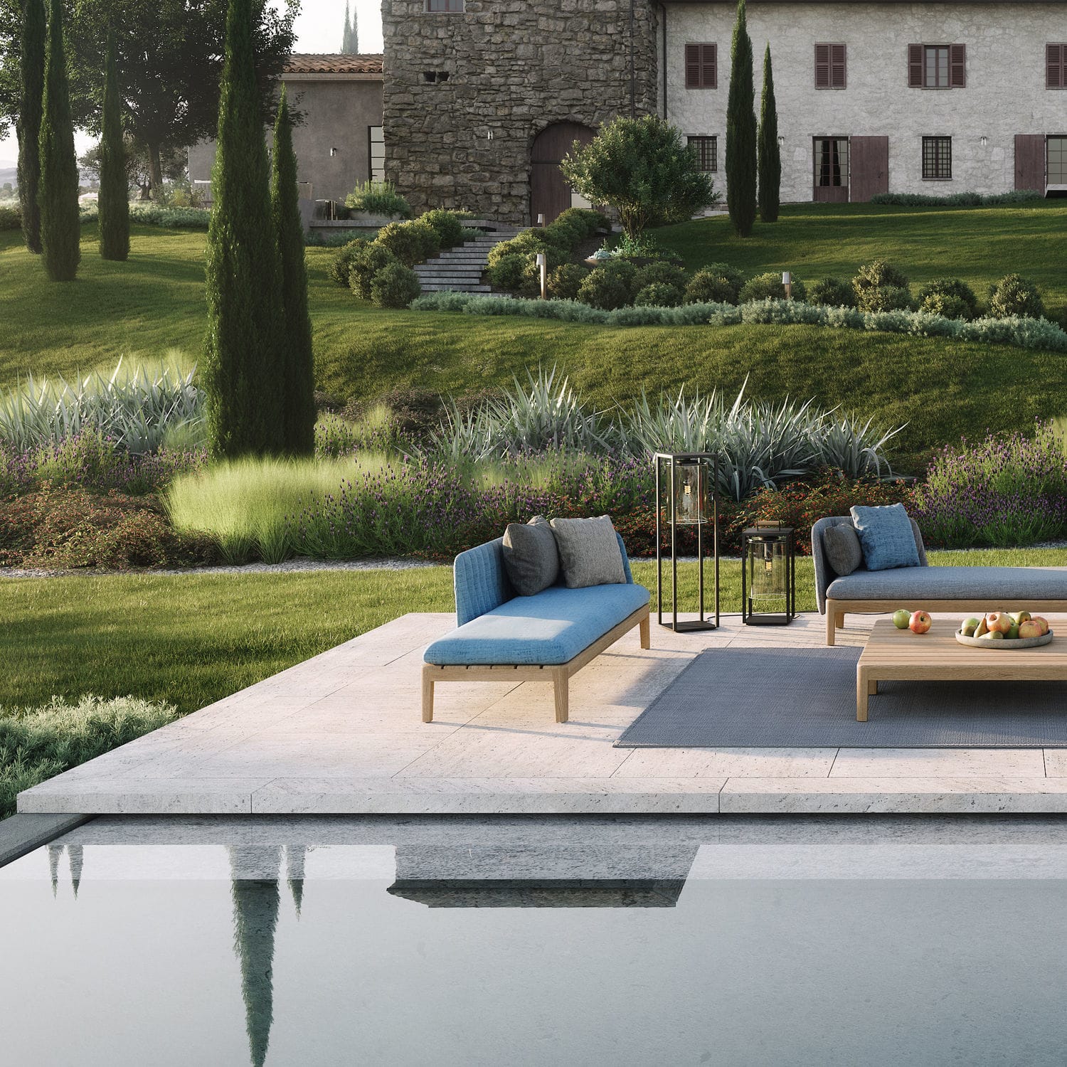 Contemporary daybed - CALYPSO - Royal Botania - fabric / fabric / teak