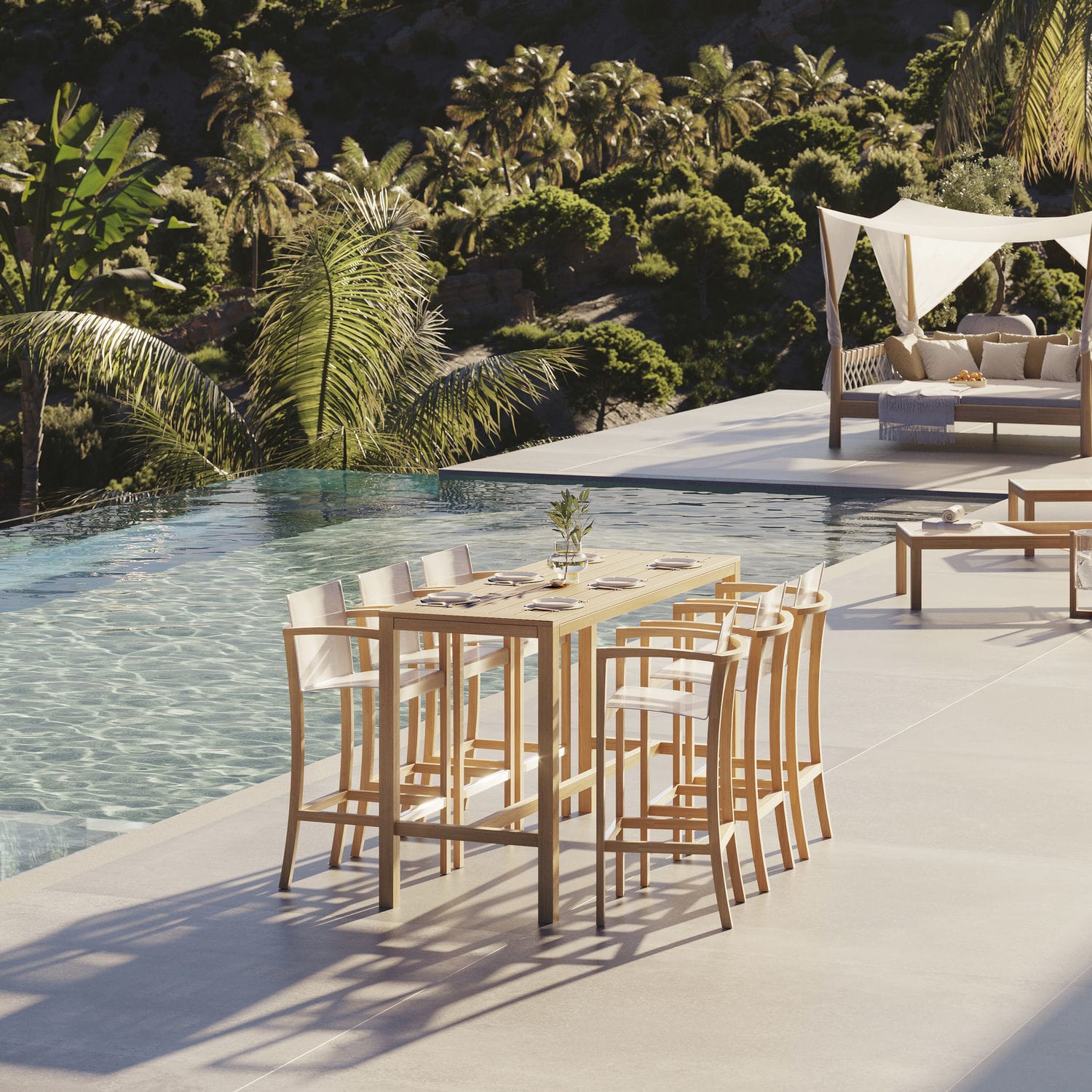 Contemporary high bar table - XQI - Royal Botania - teak / teak base / rectangular