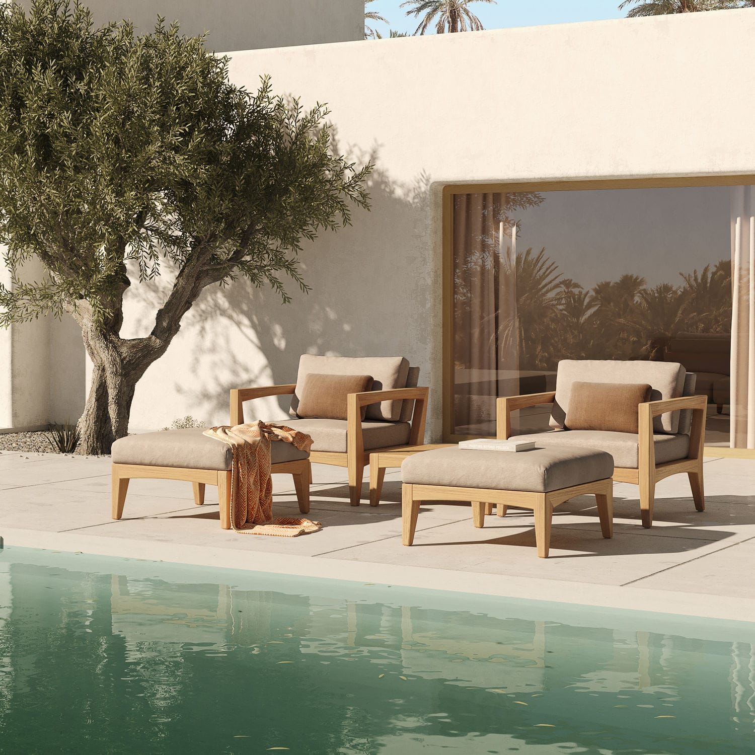 Contemporary footrest - ZENHIT - Royal Botania - fabric / teak / outdoor