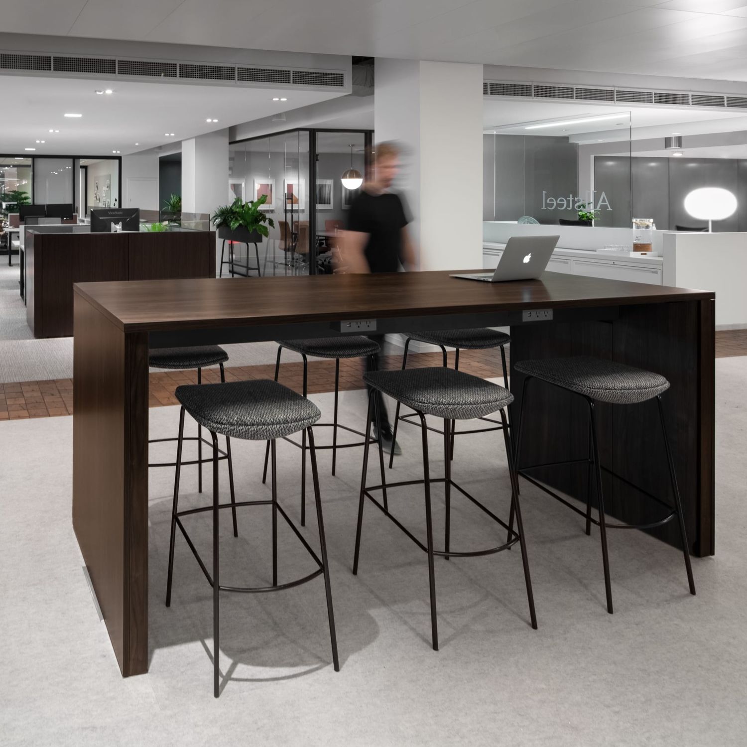 Contemporary high bar table - HARVEST - Allsteel - wooden / wooden base ...