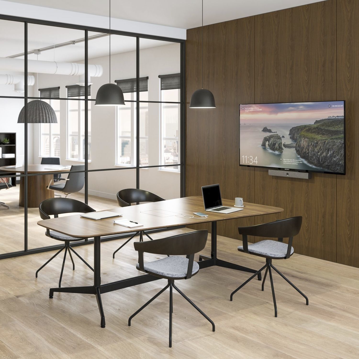 Contemporary work table - BRIEFING - Allsteel - wooden / wooden base ...