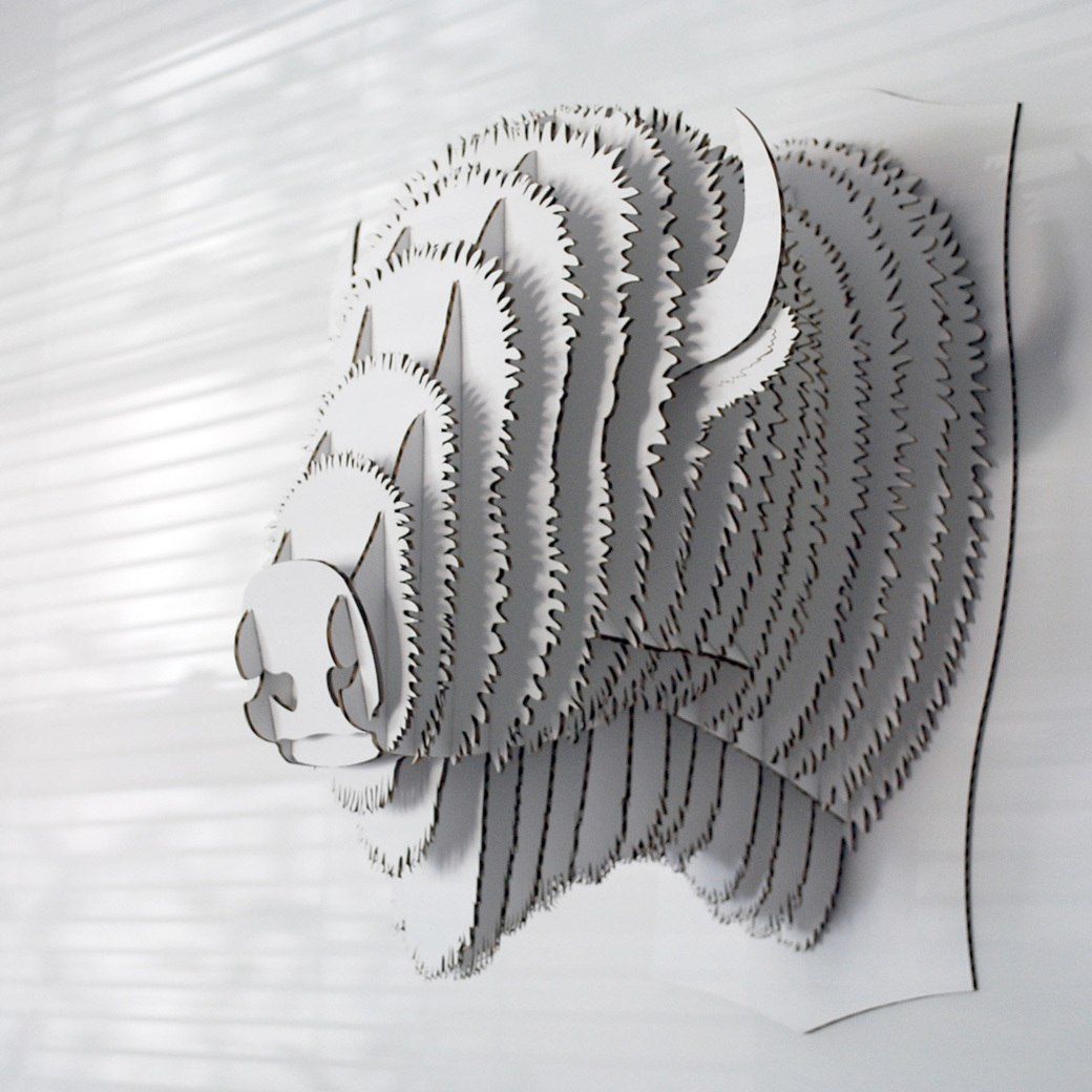 Cardboard sculpture - BILLY BISON HEAD - cardboard safari - wall