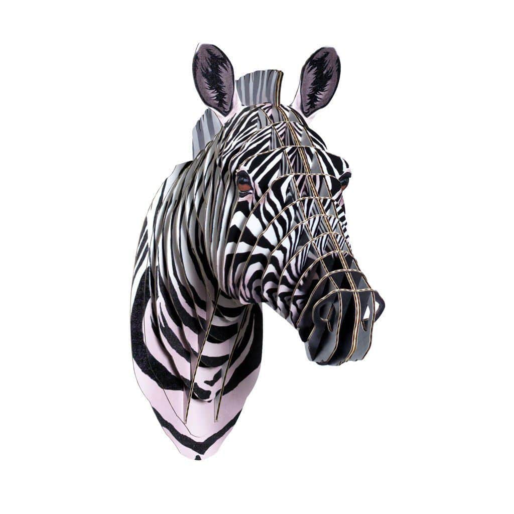 Cardboard sculpture - ZOE LIFELIKE ZEBRA HEAD - cardboard safari - wall