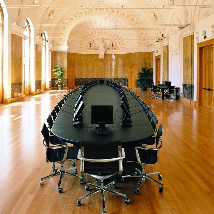 Contemporary conference table - EMG - ICF - wooden / steel base / rectangular