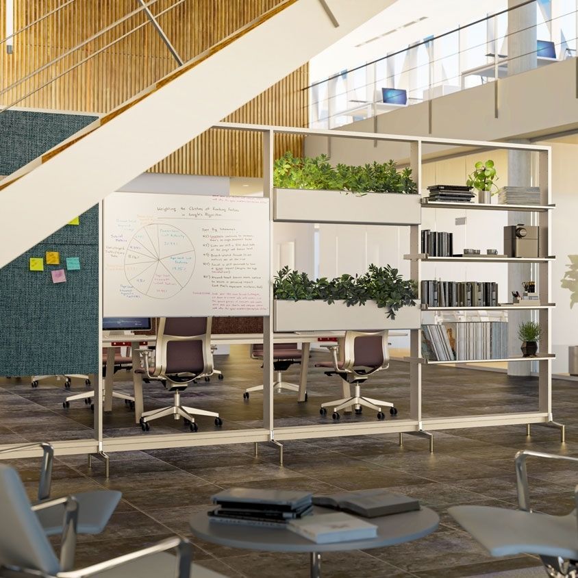 Floor-mounted office divider - QADRO - ICF - free-standing / fabric ...