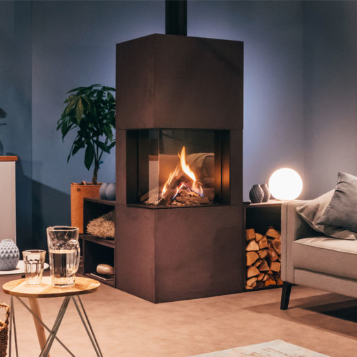 Closed gas hearth - MATRIX 450-650 II - Faber - corner / steel / glass