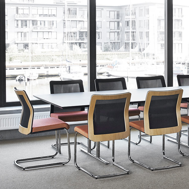 Contemporary visitor chair - MN1 - HOWE - indoor / mesh / chromed metal ...