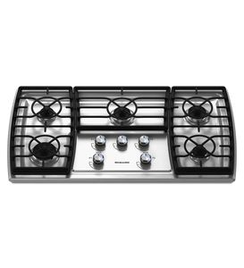 Gas cooktop - KGCU467VSS - KitchenAid - 6 burner / countertop / with knobs