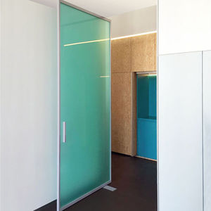 Interior door - POST MOUNT - CARVART - glass / anodized aluminum / swing