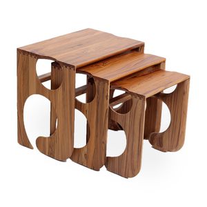 Contemporary side table - IJUS - ALANKARAM - teak / teak base / round