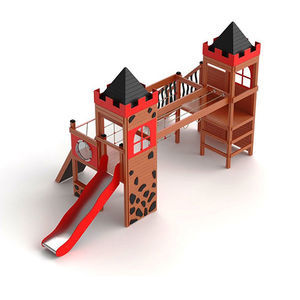 Playground play tower - LYRA - Elysee - with slide / with climbing net ...