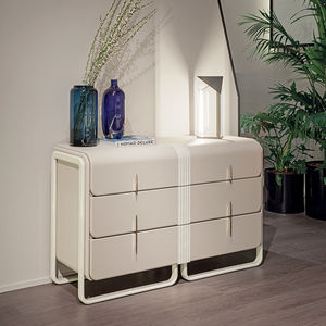Contemporary bedside table - Eclipse - TURRI - leather / gold plated / glossy lacquered wood base