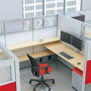 Floor-mounted office divider - DIVI - AIS - desk mounted / fabric / glass