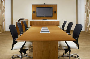 Contemporary side table - BRIEFING™ - Gunlocke - wooden / laminate / round