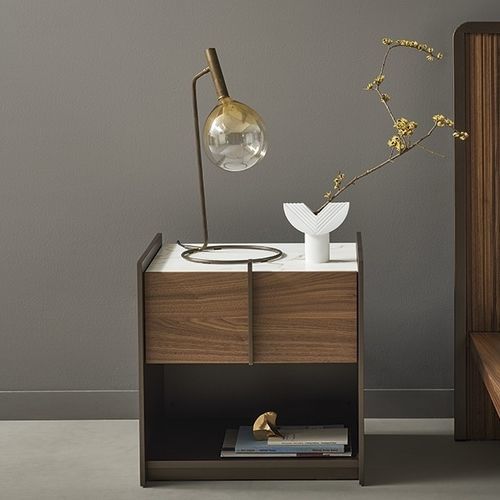 Contemporary bedside table - Aureo - BONALDO - wood veneer / walnut ...