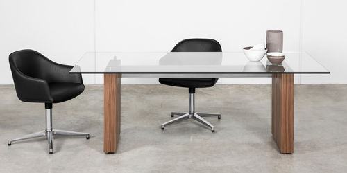 Contemporary table - BLOCK - MASIS - glass / wooden base / rectangular