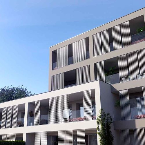 Metal solar shading - F20 - BT Group - for facade / window / vertical