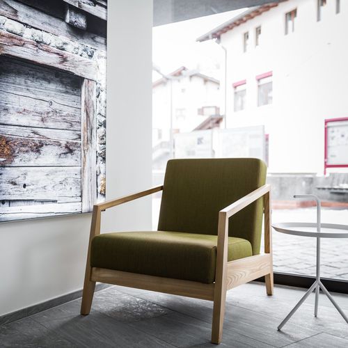 Contemporary armchair - COMFY - MINT Furniture - fabric / oak / ash