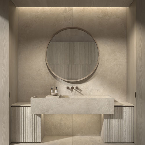 Travertine tile - AURUM - KRONOS CERAMICHE - structure / indoor / bathroom