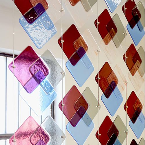 Metal room divider - RGB ROMBO - veveglass - glass / indoor / hanging