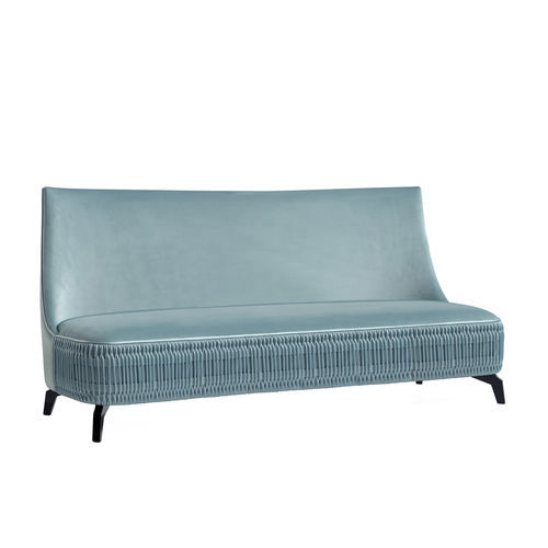 Contemporary sofa - FLAME - Memoir - fabric / blue / lacquered wood base