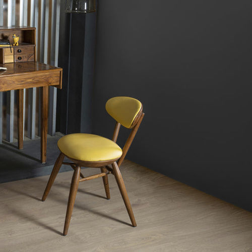 Contemporary dining chair - IMARA - ALANKARAM - kitchen / leather / wood