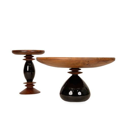 Modern table - AMONDI - ALANKARAM - solid wood / teak / solid wood base