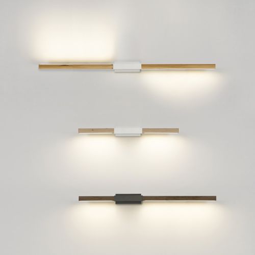 Contemporary wall light - HORIZONTAL - Stickbulb - indoor / steel / wooden