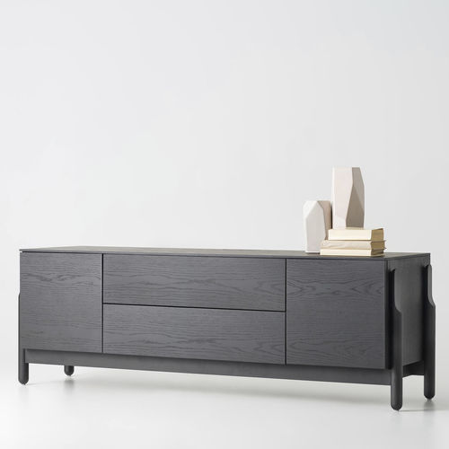 Contemporary TV cabinet ASH ZEGEN lowboard wood veneer black