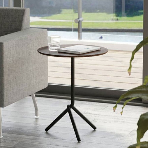 Contemporary side table - Trio - Bristol - glass / HPL / metal base