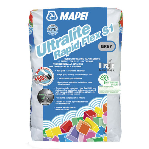 Fixing adhesive mortar - ULTRALITE RAPID FLEX S1 - MAPEI GB - for tile / cement / quick-set