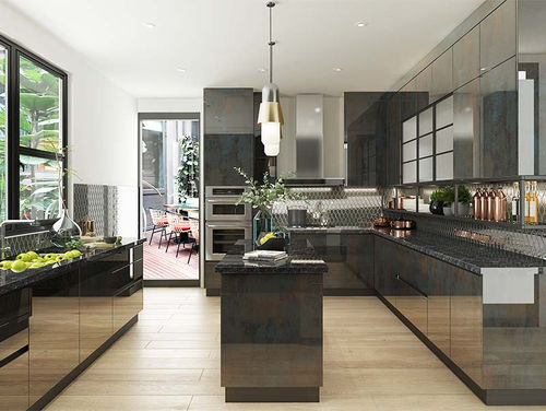 Contemporary kitchen - OP20-UV03 - Oppein - stone / island / handleless