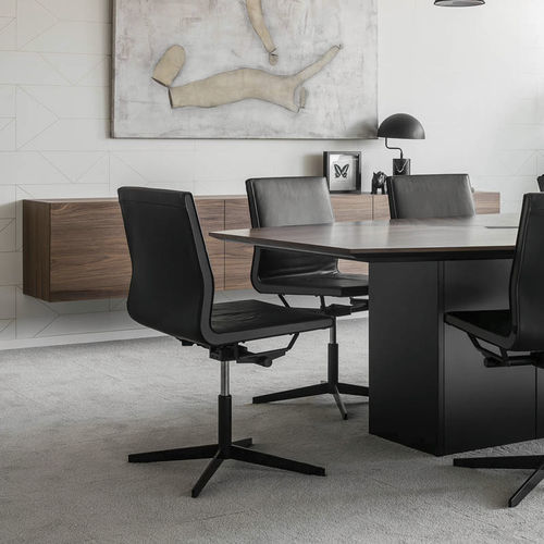 Contemporary visitor chair - VVD - BULO - indoor / leather / metal base