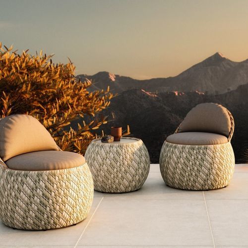 Contemporary side table - DALA - DEDON GmbH - glass / aluminum base / polyethylene base