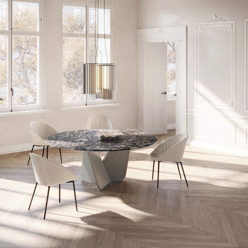 Contemporary dining table - TADAO - DRAENERT - stone / stone base / round