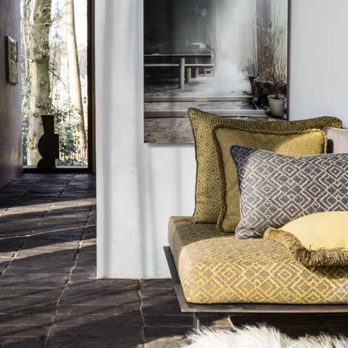 Upholstery fabric - SHIN - CHIVASSO - geometric pattern / brown / yellow