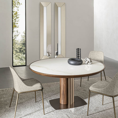 Ceramic table - TOWER - Riflessi - contemporary / metal base / wooden base