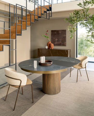 Contemporary table - ENEA ROUND E SQUARE - Riflessi - wooden / glass ...