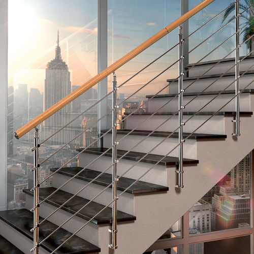Metal railing - CHROME - Mobirolo - wooden / with bars / indoor